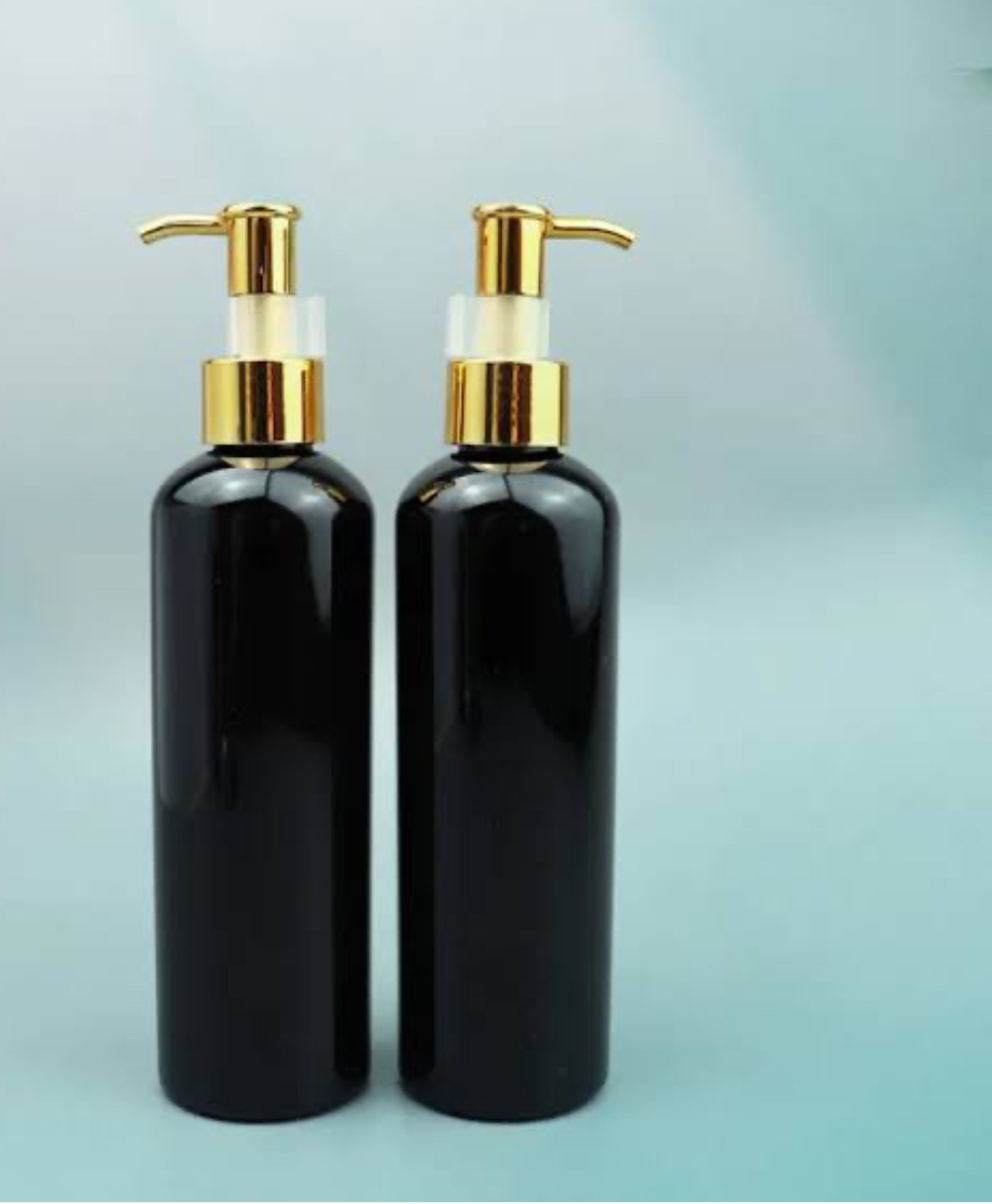 250ml Boston Black Bottle with long nose gold lotion Pump – Chipo Packaging